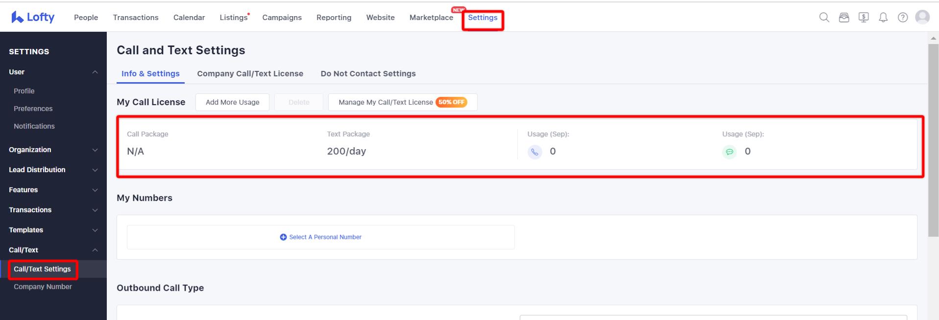 Call/Text Package Settings – Lofty Help Center