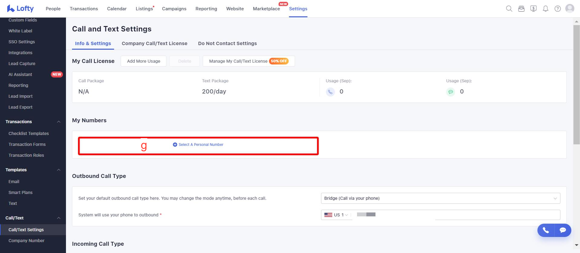 Call/Text Package Settings – Lofty Help Center