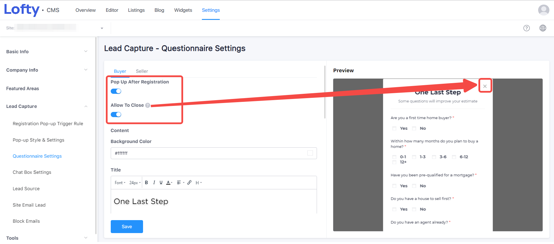Questionnaire Settings – Lofty Help Center