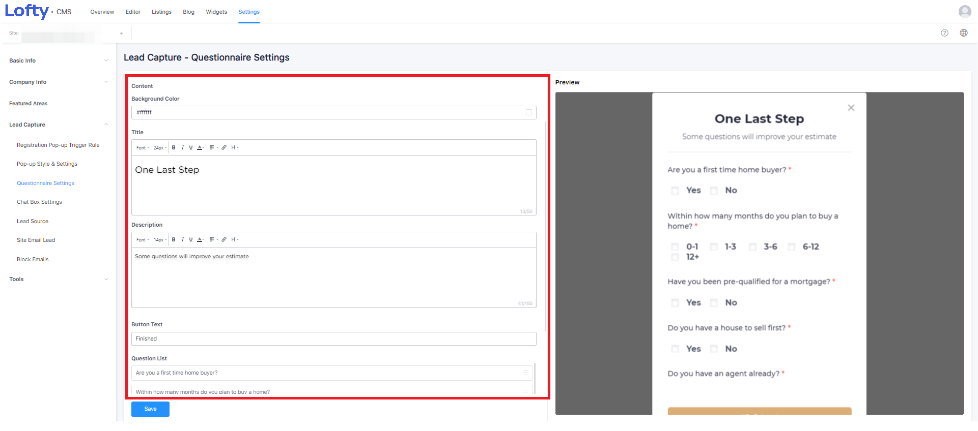 Questionnaire Settings – Lofty Help Center