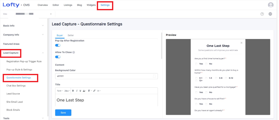 Questionnaire Settings – Lofty Help Center
