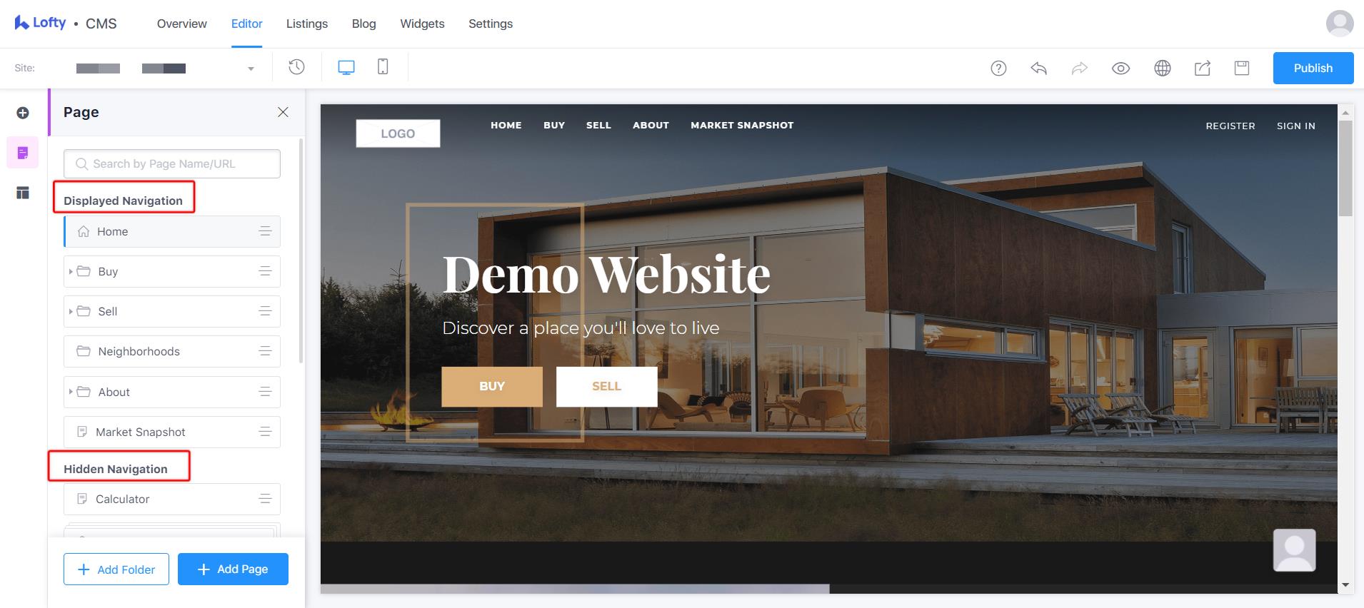 Edit Website Navigation Bar – Lofty Help Center