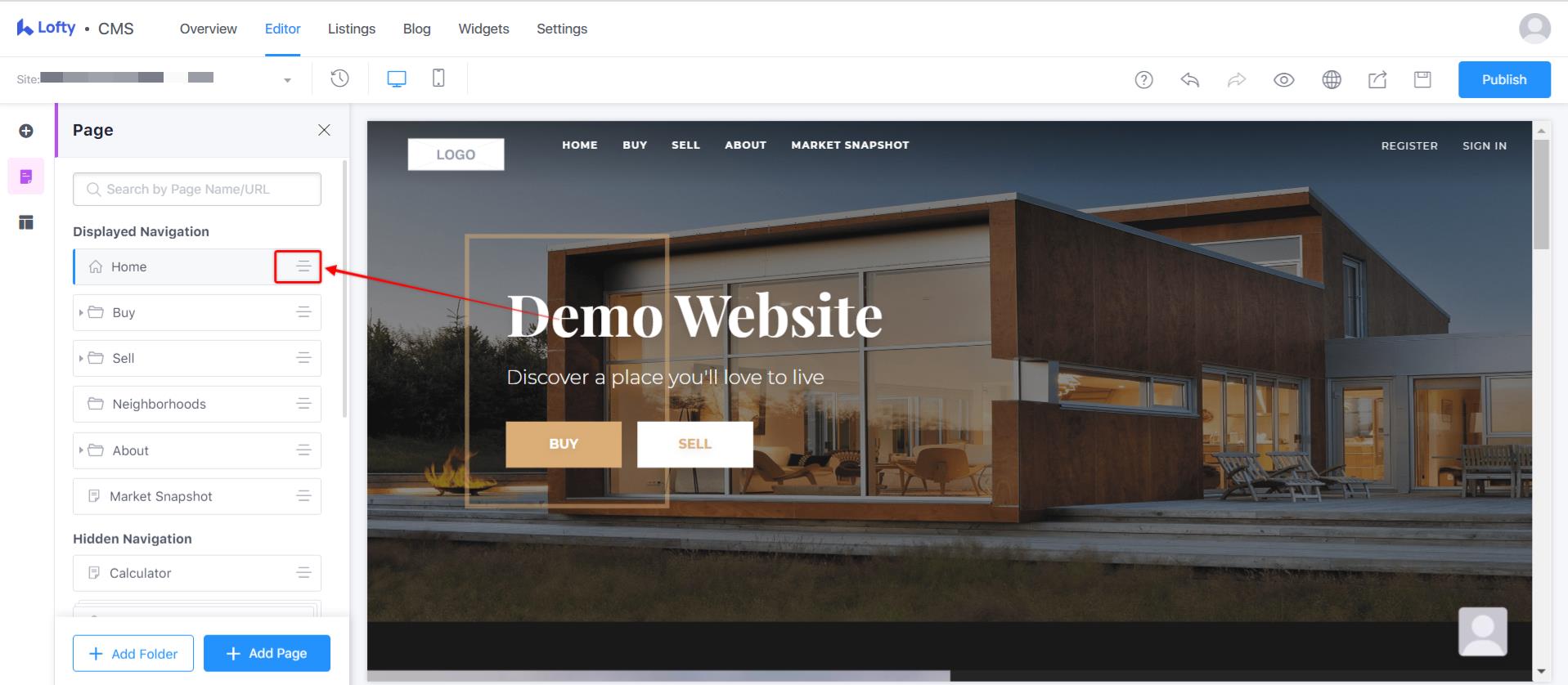 Edit Website Navigation Bar – Lofty Help Center