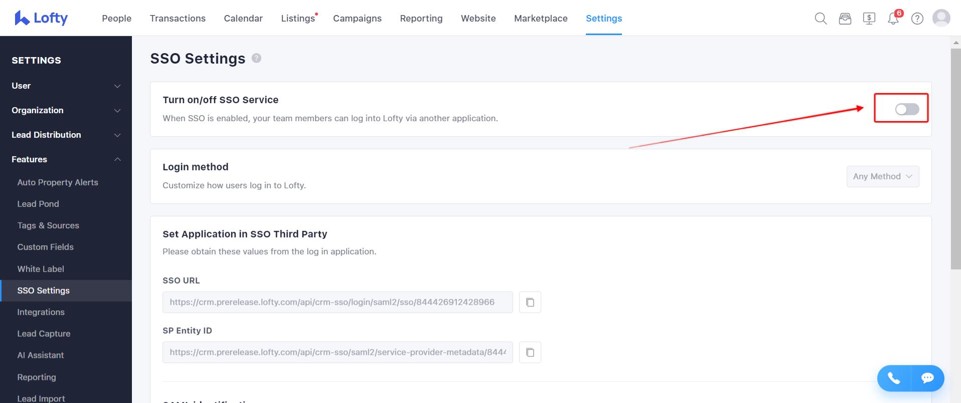 Single Sign On (SSO) Configuration – Lofty Help Center