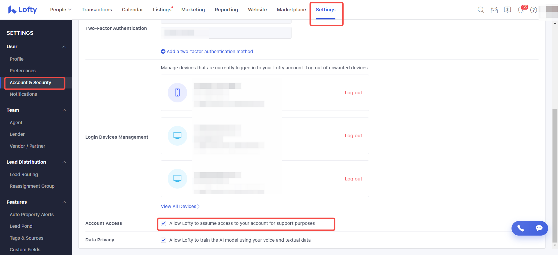 Security and Account Access – Lofty Help Center