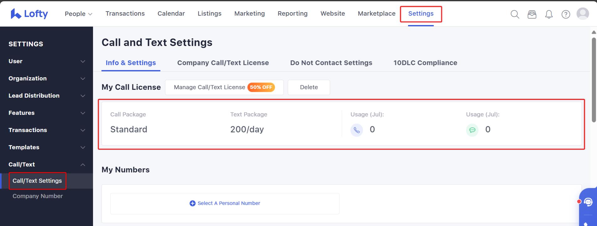 Call/Text Package Settings – Lofty Help Center