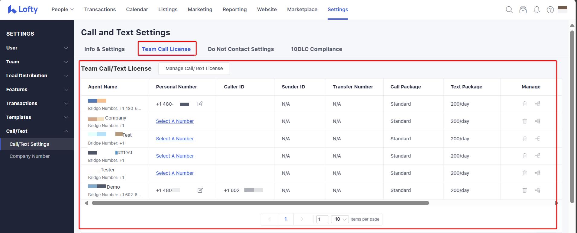 Call/Text Package Settings – Lofty Help Center