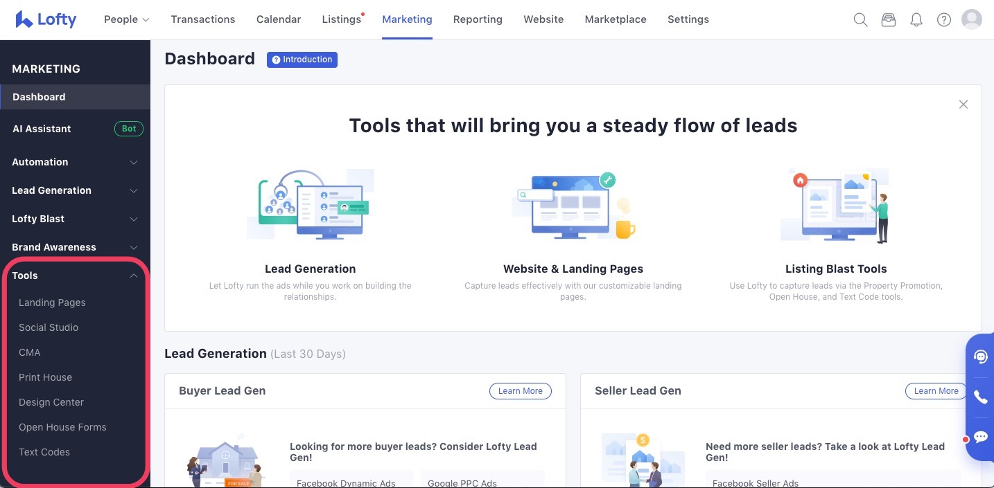 Marketing Section - Lofty Lead Capture Tools – Lofty Help Center
