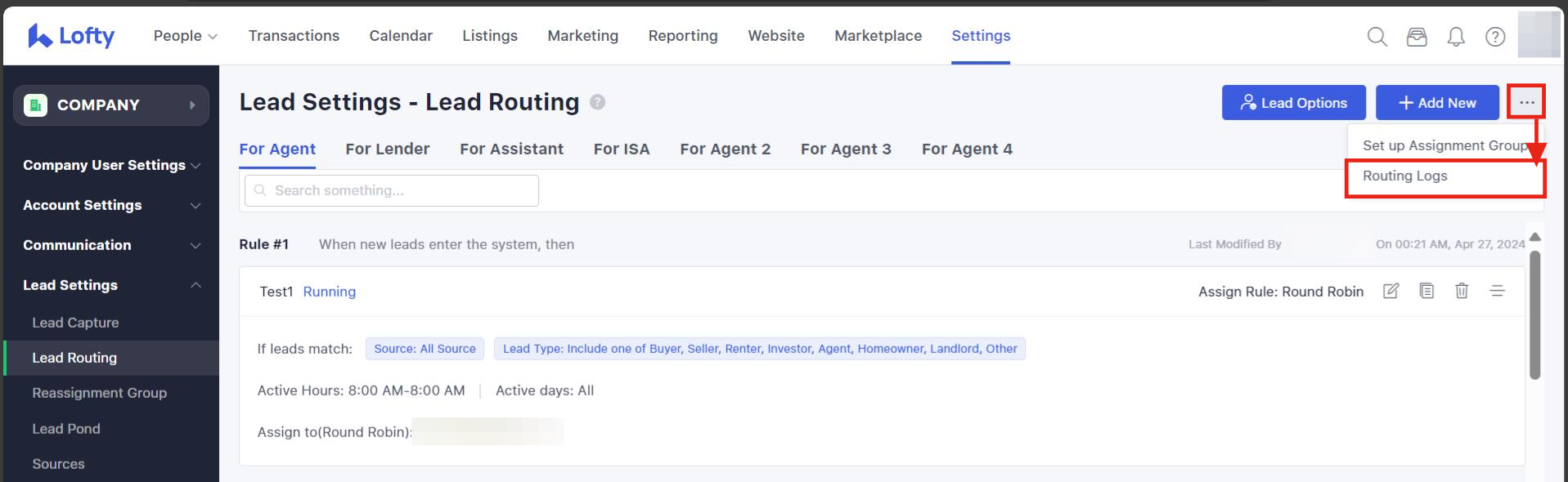 Lead Routing Logs – Lofty Help Center