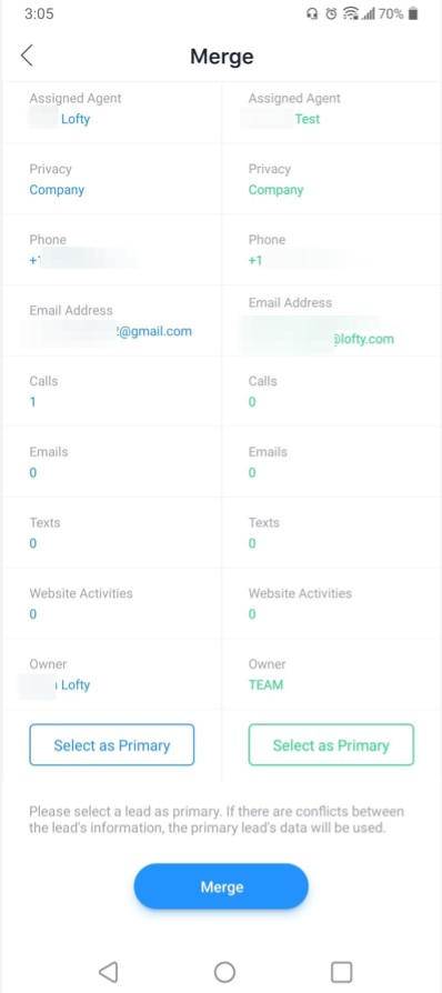 Merge Leads via Mobile App – Lofty Help Center