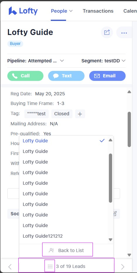 Lead Profile Page – Lofty Help Center