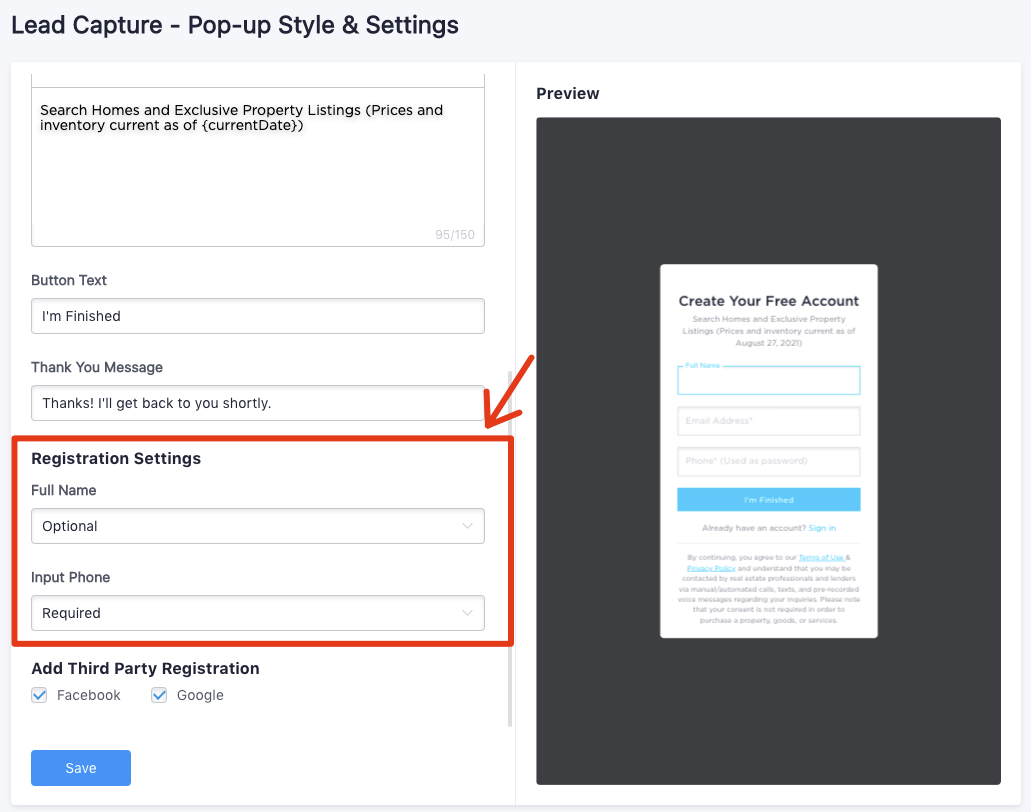 Registration Pop-up Style & Settings – Lofty Help Center